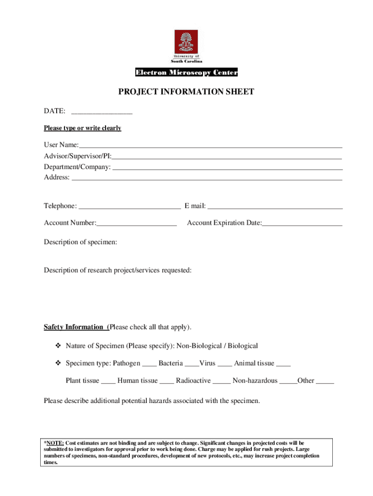Fillable Online Project Information Sheet Fax Email Print - pdfFiller