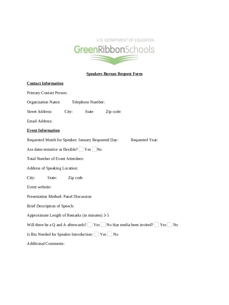 Speakers Bureau Request Doc Template | pdfFiller