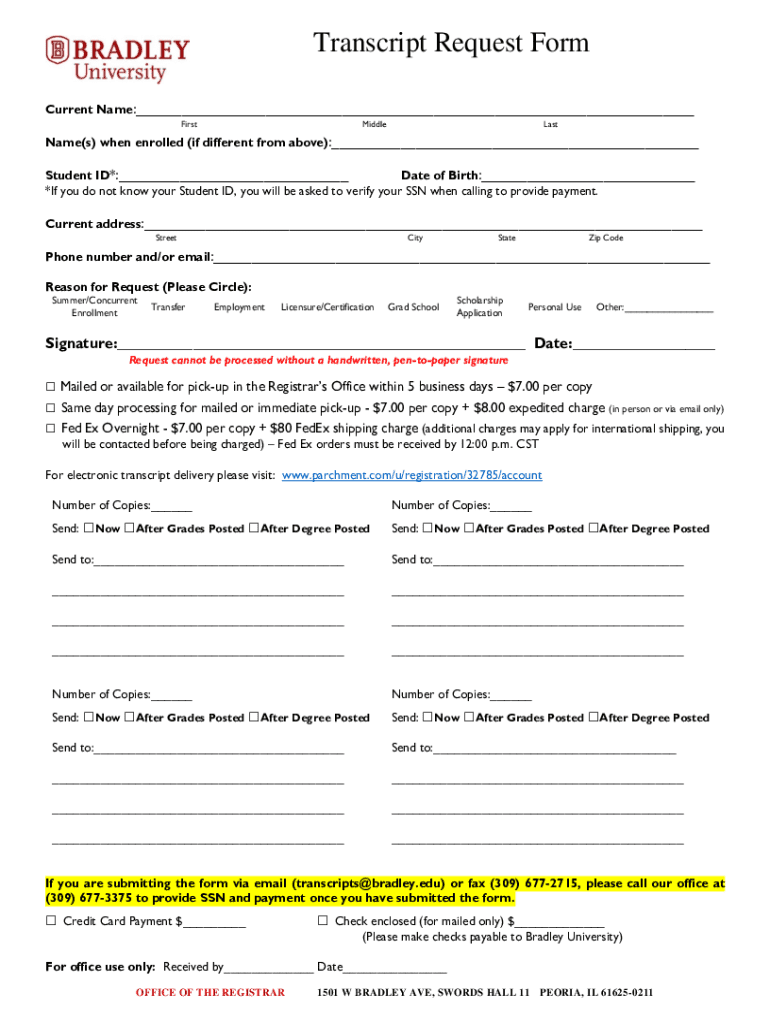 Fillable Online Transcript Request Form Fax Email Print - pdfFiller