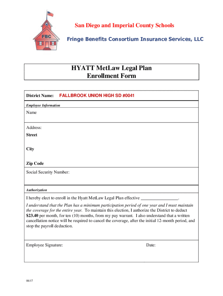 Fillable Online Hyatt Metlaw Legal Plan Enrollment Fax Email Print ...
