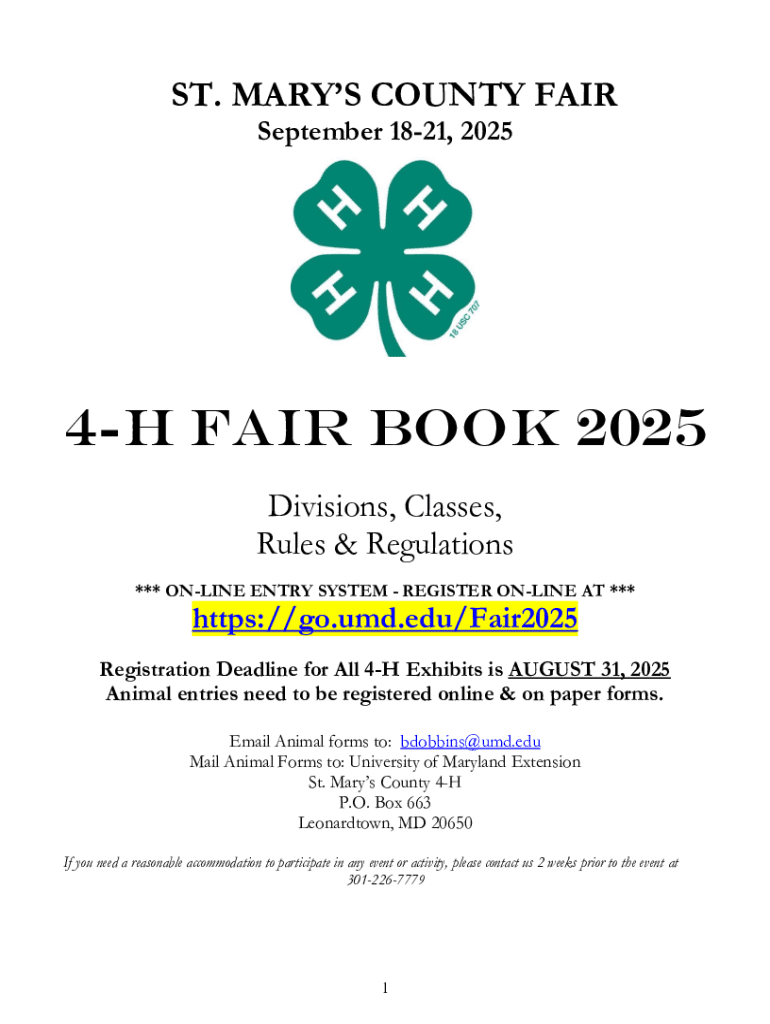 Fillable Online St. Mary’s County Fair 4-h Fair Book 2025 Fax Email ...