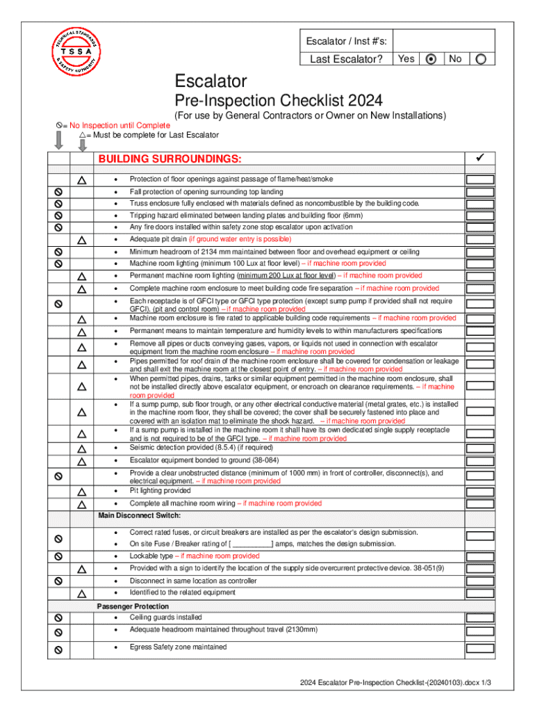 Fillable Online Escalator Pre-inspection Checklist 2024 Fax Email Print ...