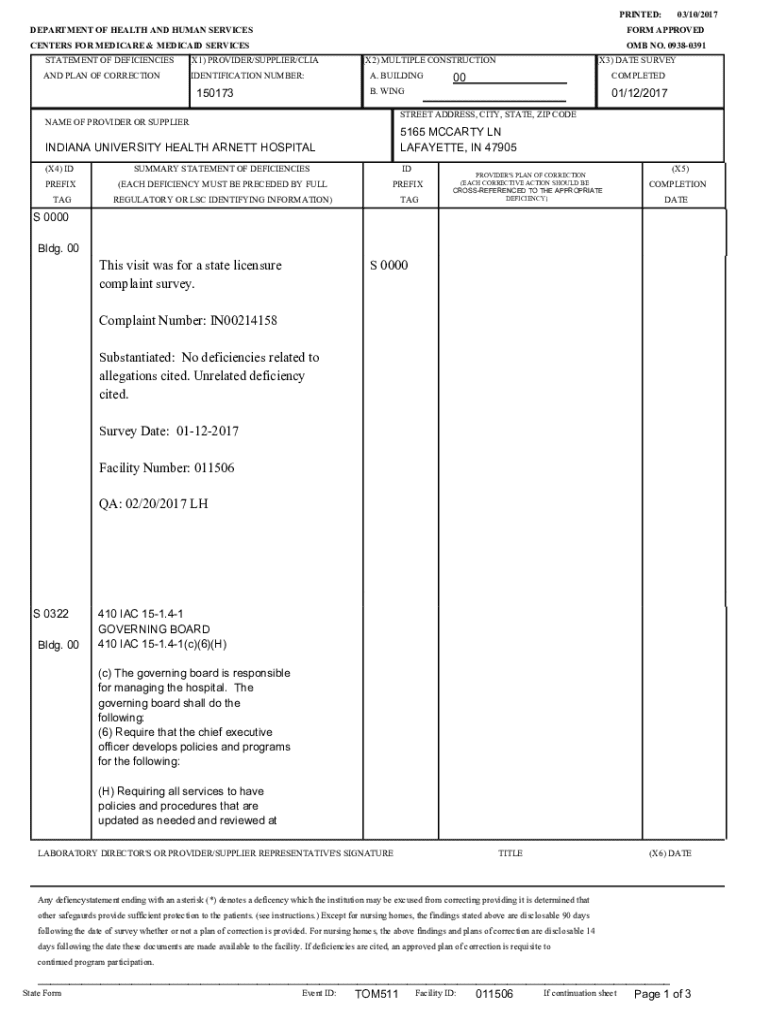Fillable Online Statement of Deficiencies and Plan of Correction Fax Email Print - pdfFiller