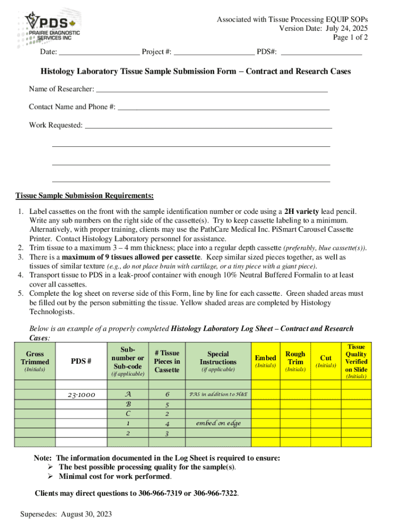 Fillable Online Histology Laboratory Tissue Sample Submission Form ...