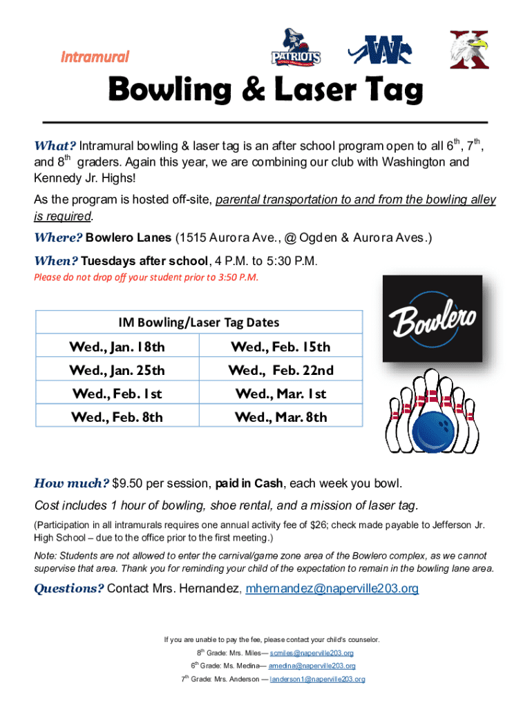 Fillable Online Intramural Bowling & Laser Tag Permission Form Fax ...