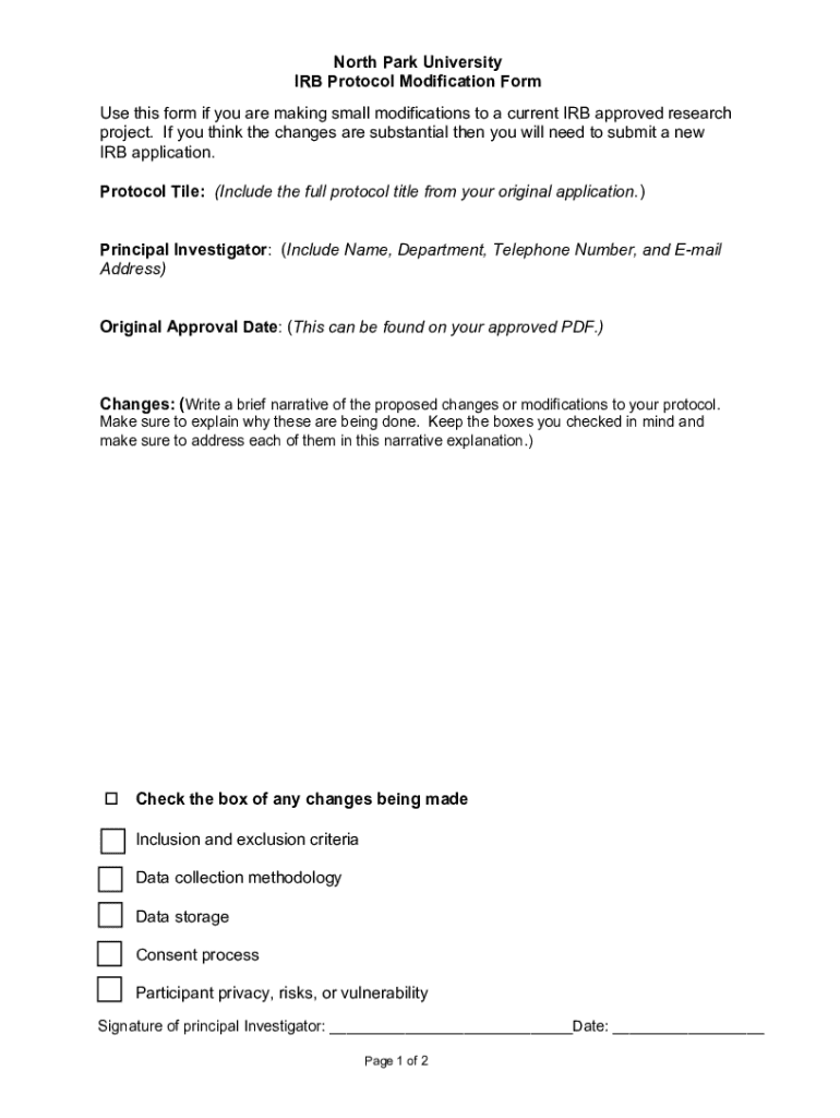 Fillable Online Irb Protocol Modification Form Fax Email Print - pdfFiller