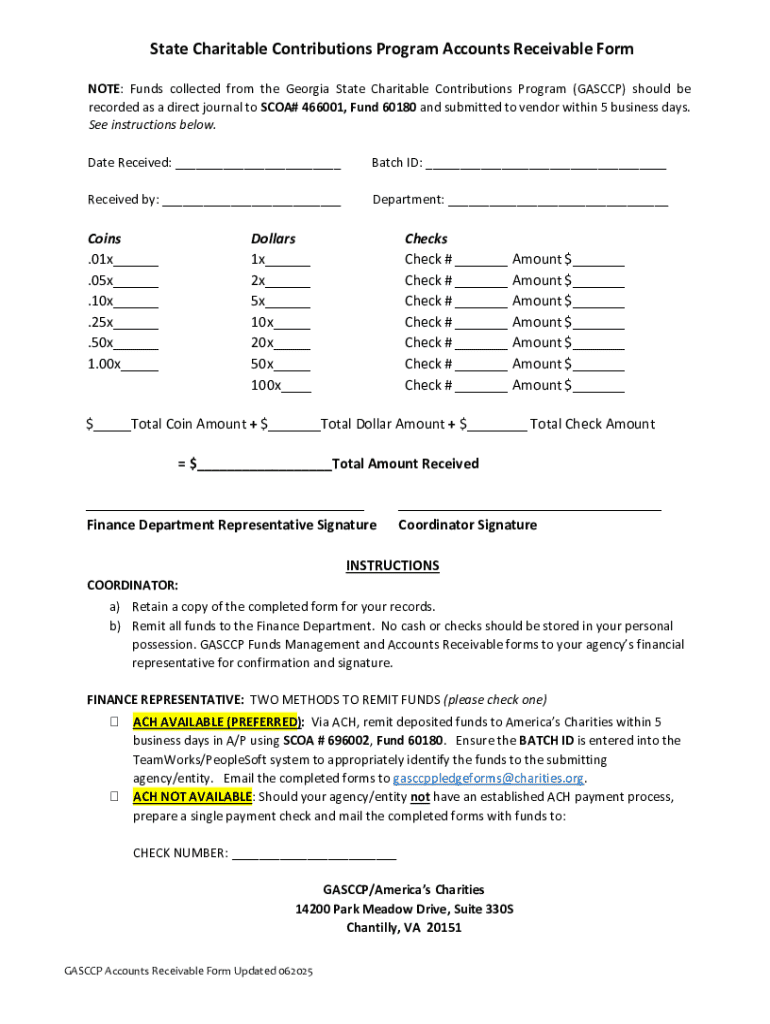Fillable Online State Charitable Contributions Program Accounts Receivable Form Fax Email Print ...