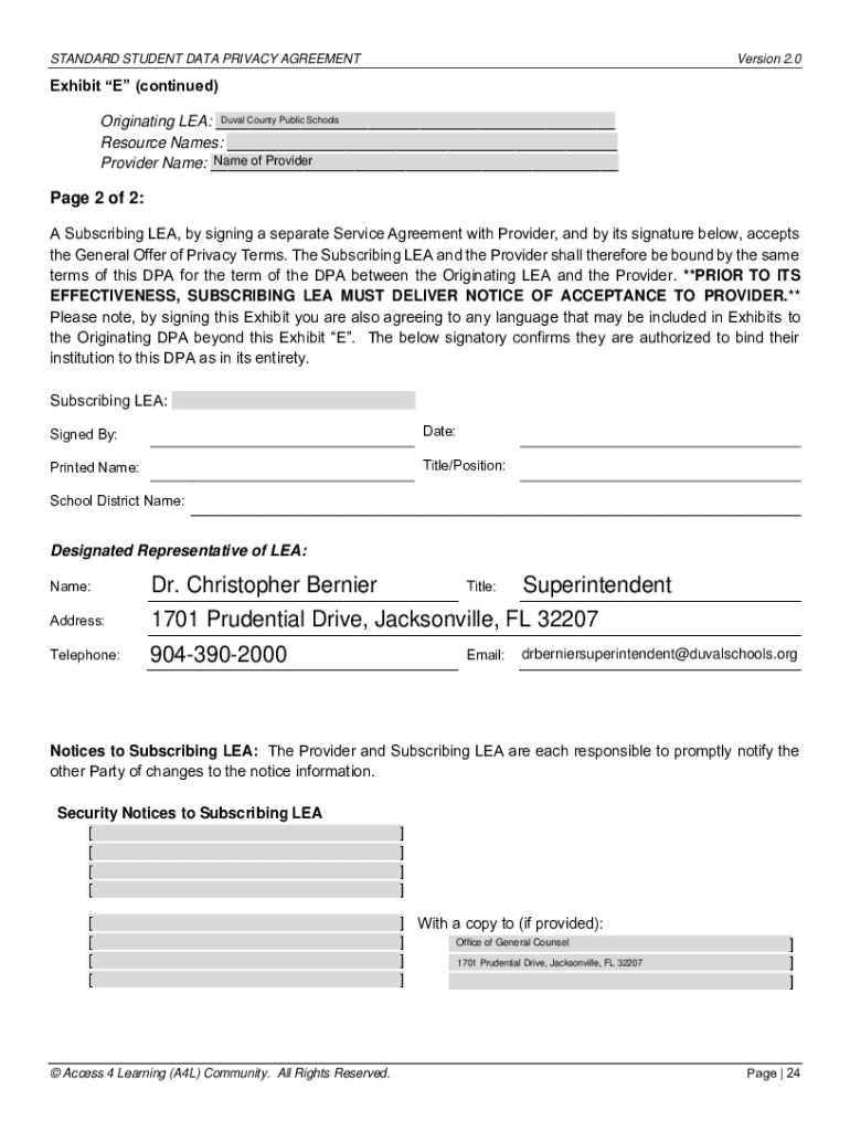 Fillable Online Standard Student Data Privacy Agreement Version 2.0 Fax ...