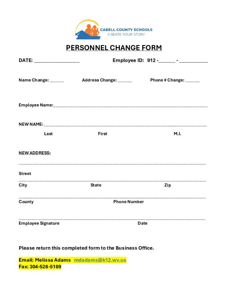 Fillable Online Personnel Change Form Fax Email Print - pdfFiller