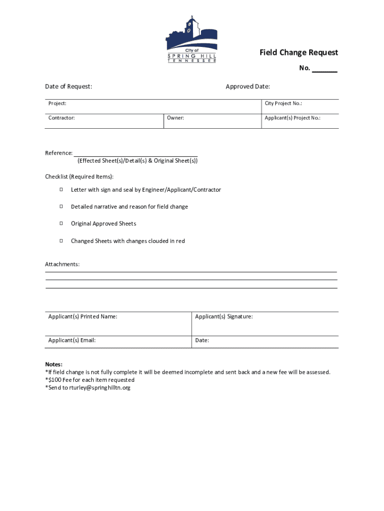 Fillable Online Field Change Request Fax Email Print - pdfFiller