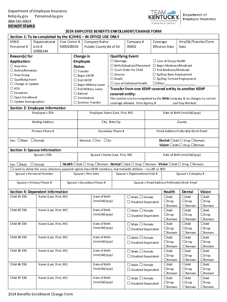 Fillable Online 2024 Employee Benefits Enrollment/change Form Fax Email ...