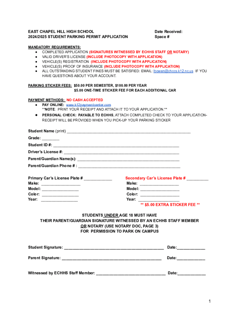 Fillable Online 2024/2025 Student Parking Permit Application Fax Email ...