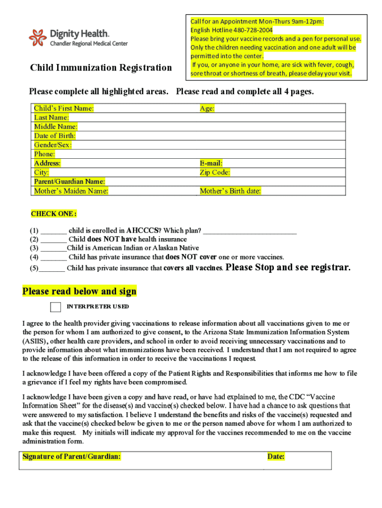 Fillable Online Child Immunization Registration Fax Email Print - pdfFiller