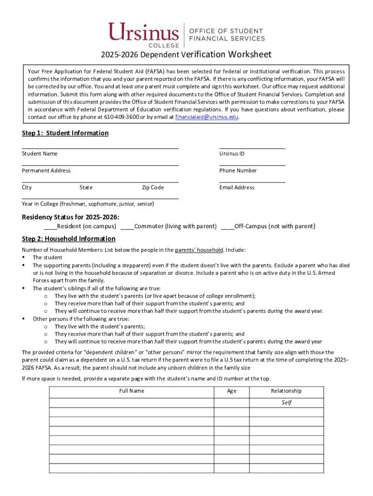 Fillable Online 2025-2026 Dependent Verification Worksheet – Completion Guide Fax Email Print ...