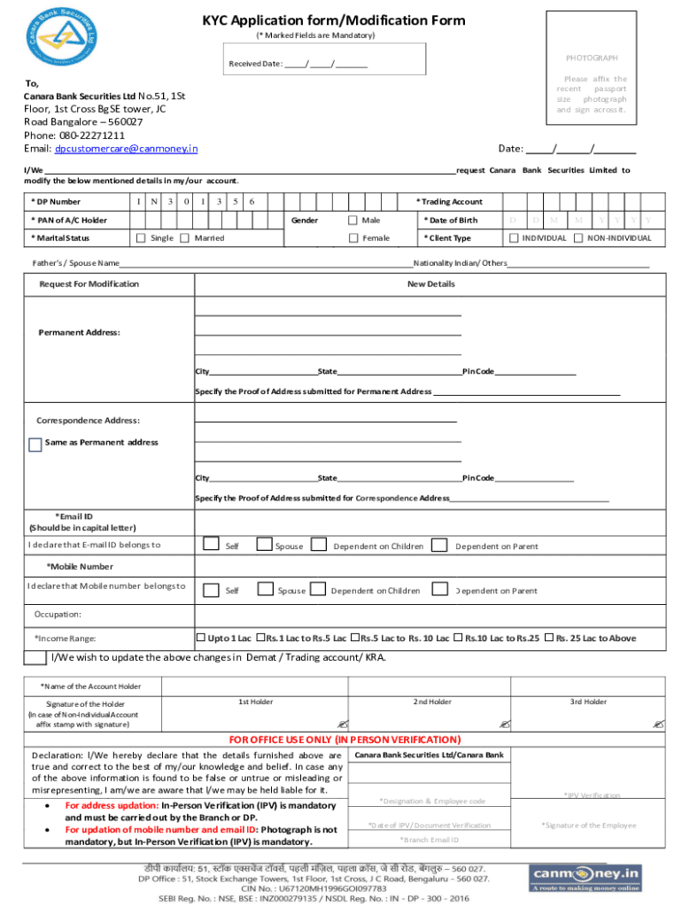 Fillable Online Kyc Application and Modification Form Fax Email Print - pdfFiller