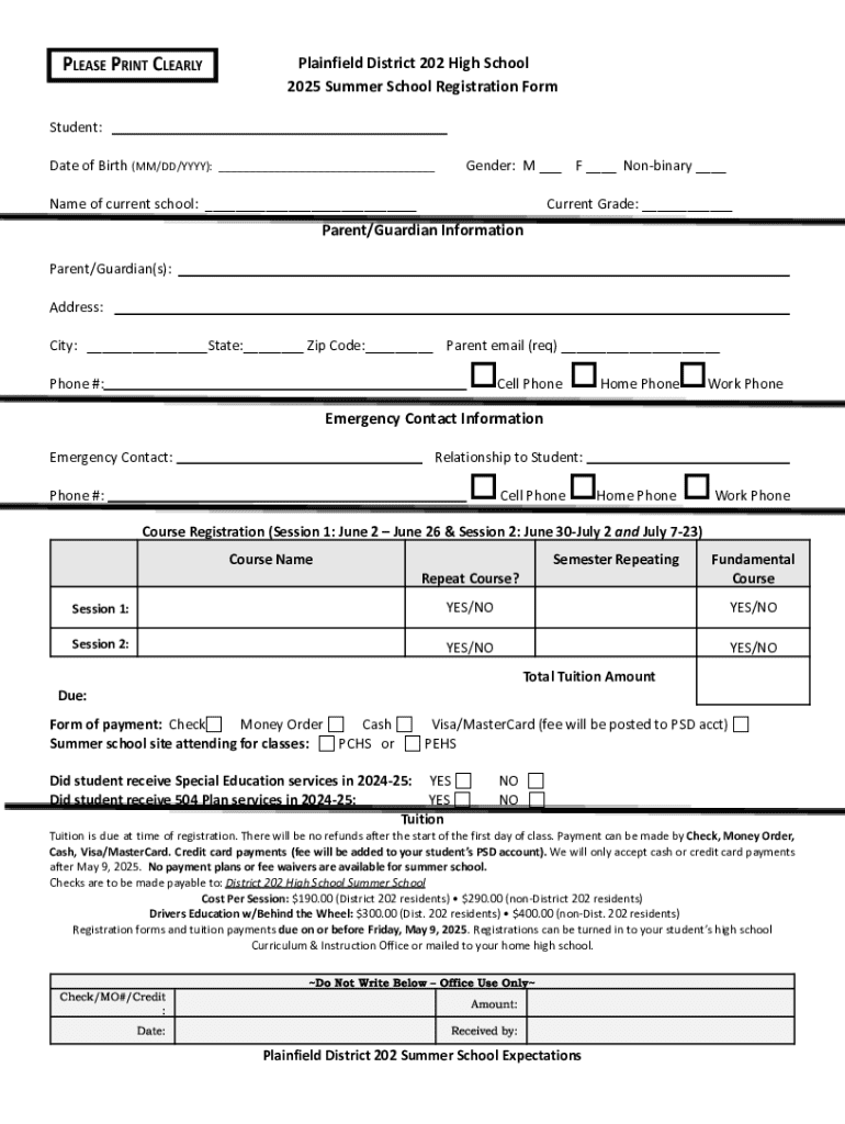 Fillable Online 2025 Summer School Registration Form Fax Email Print ...