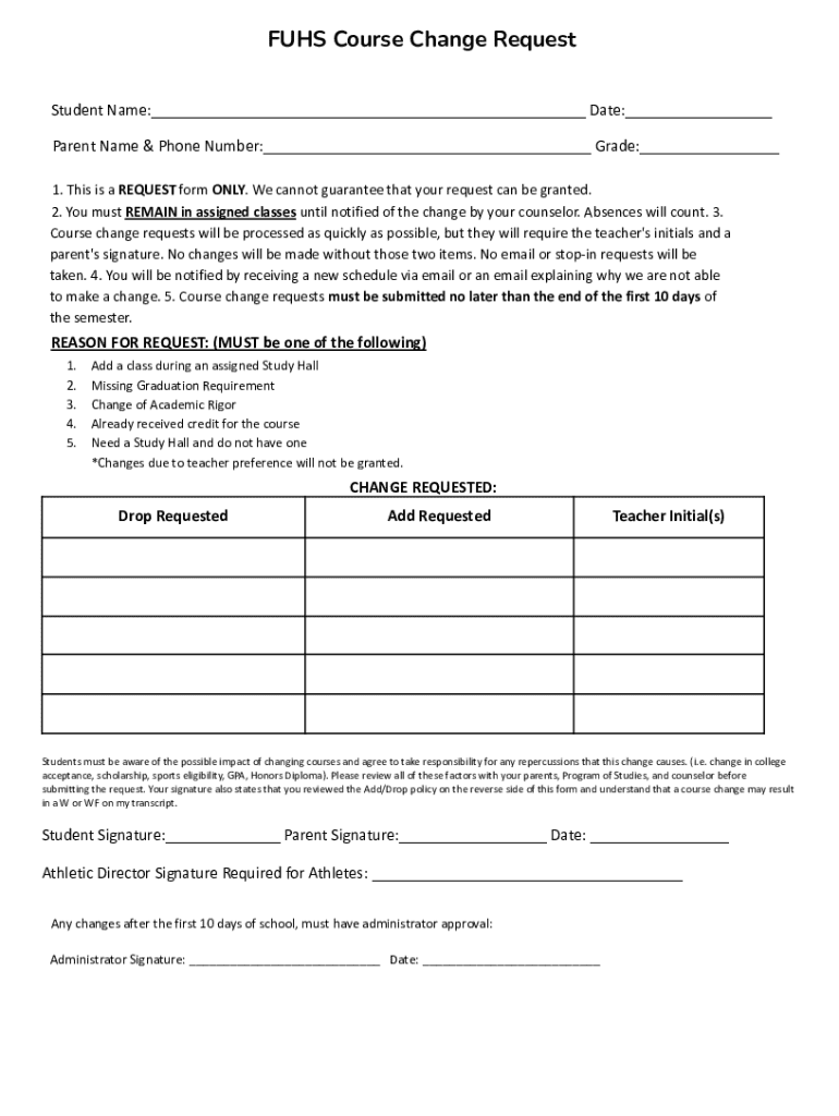 Fillable Online Fuhs Course Change Request Fax Email Print - pdfFiller