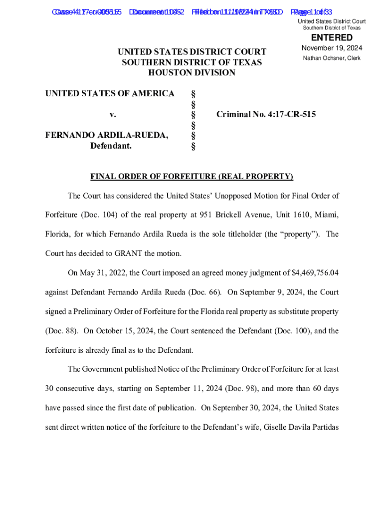 Fillable Online Final Order of Forfeiture (real Property) Fax Email Print - pdfFiller