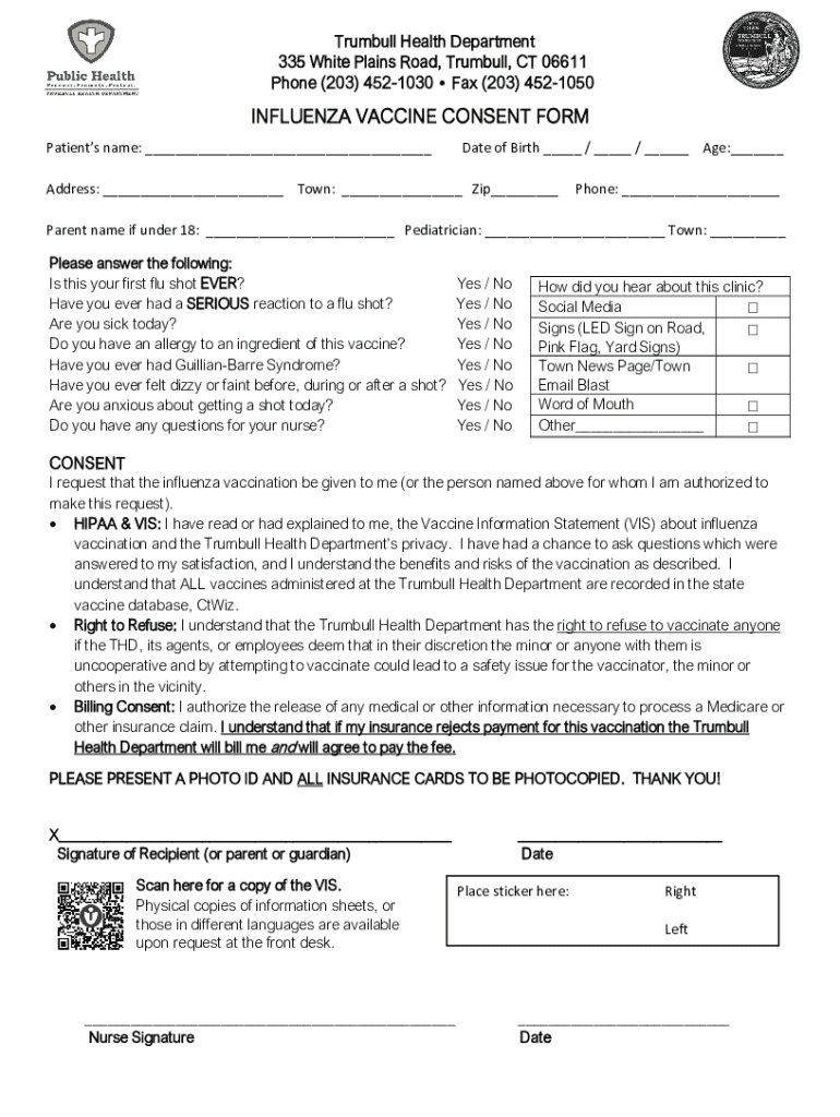 Fillable Online Influenza Vaccine Consent Form Fax Email Print - pdfFiller