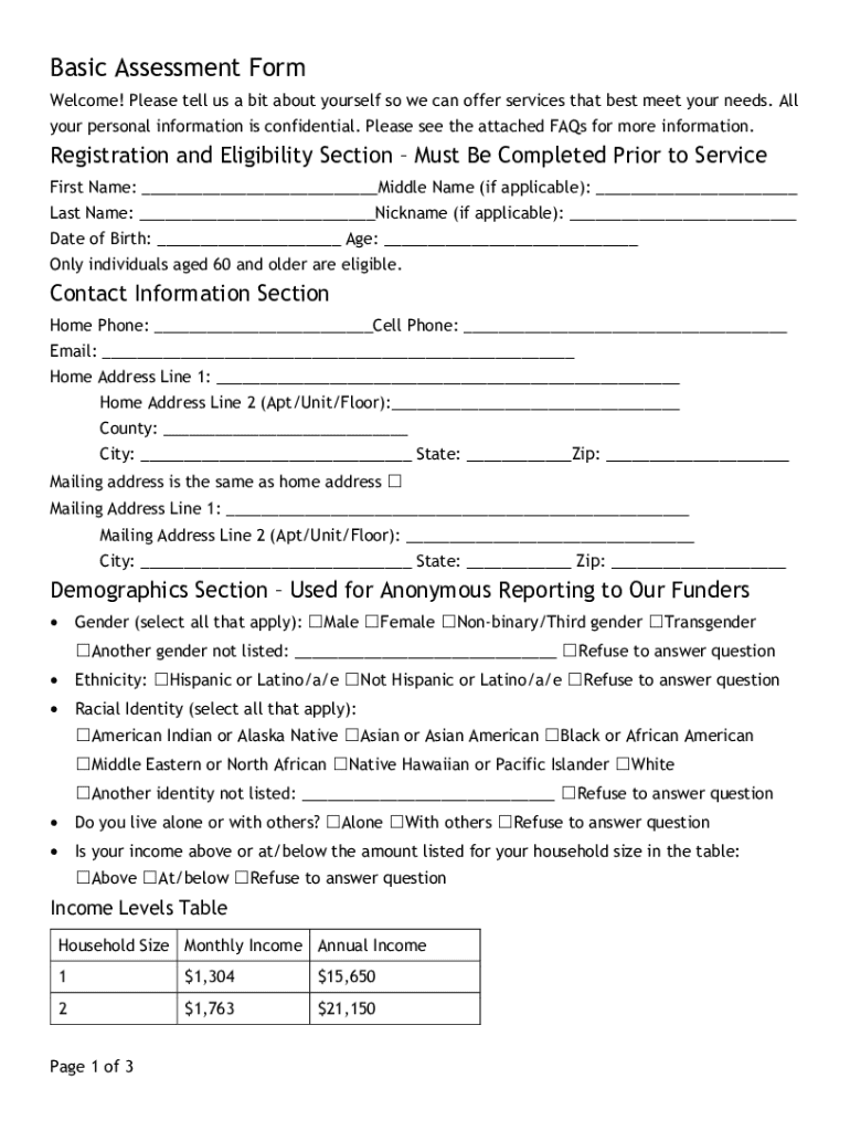 Fillable Online Basic Assessment Form Fax Email Print - pdfFiller