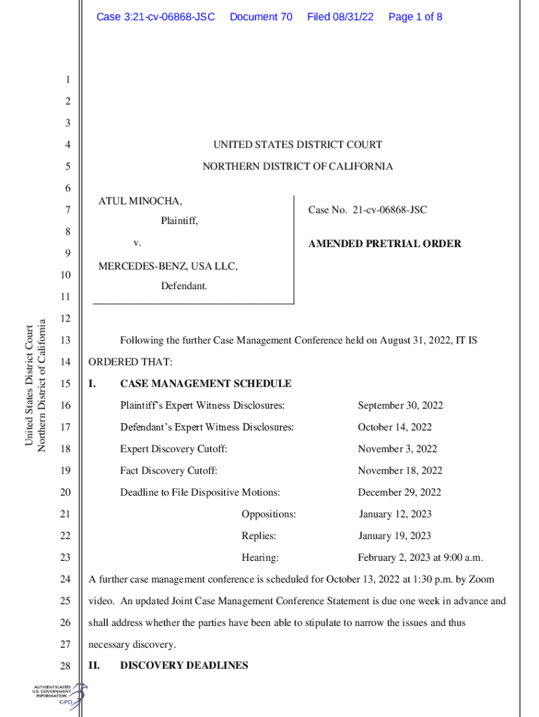 Fillable Online Amended Pretrial Order Fax Email Print - pdfFiller