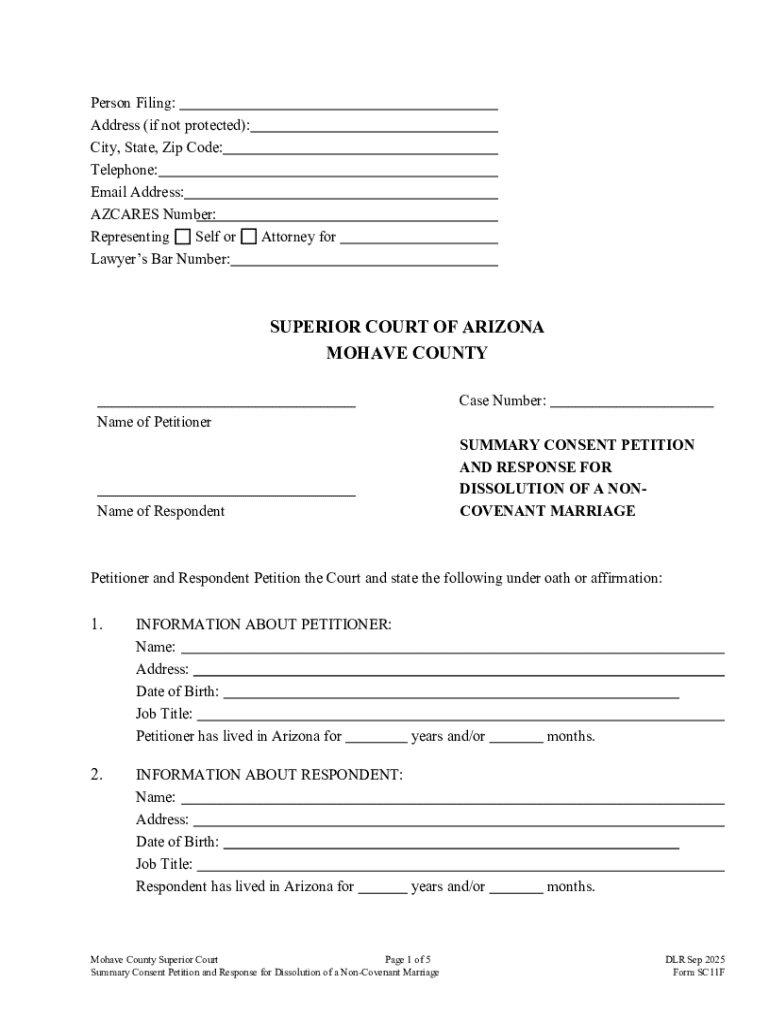 Fillable Online Summary Consent Petition and Response for Dissolution ...