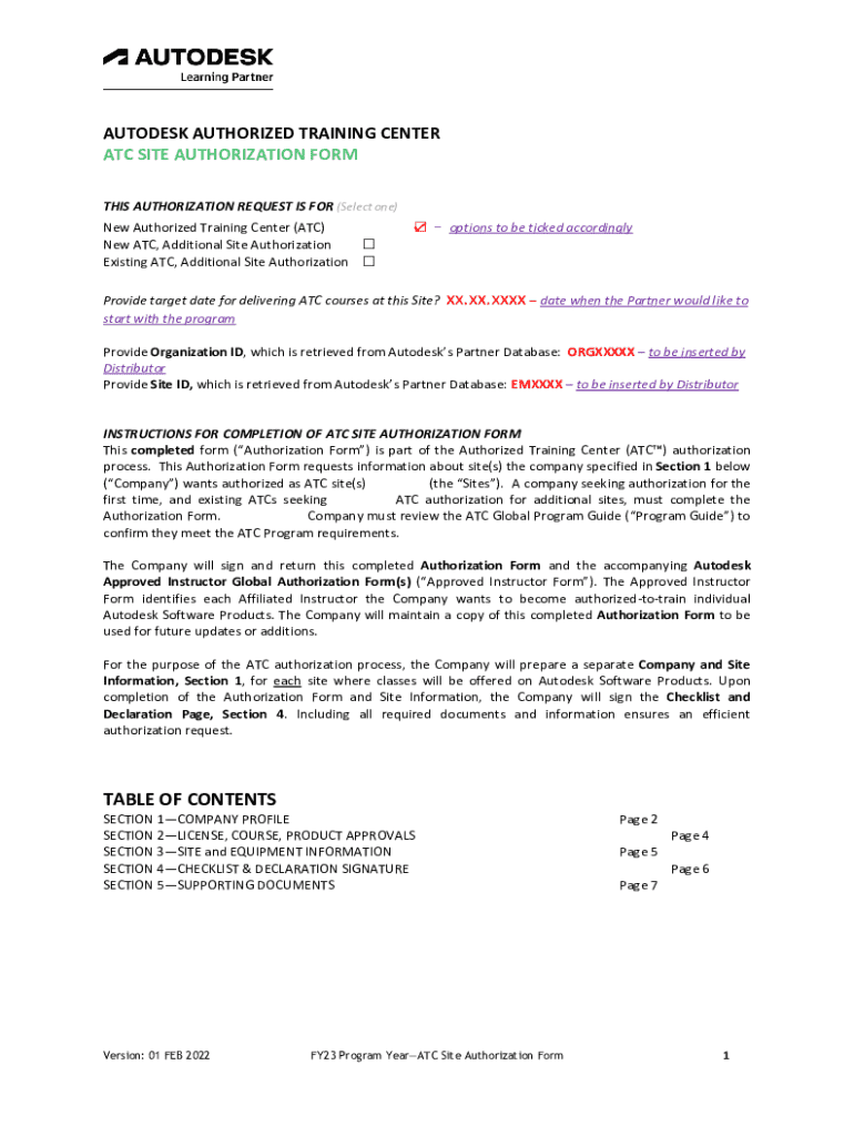 Fillable Online Autodesk Authorized Training Center Atc Site Authorization Form Fax Email Print ...