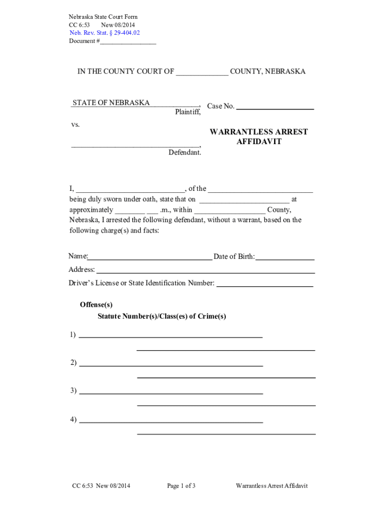 Fillable Online Warrantless Arrest Affidavit Fax Email Print - pdfFiller