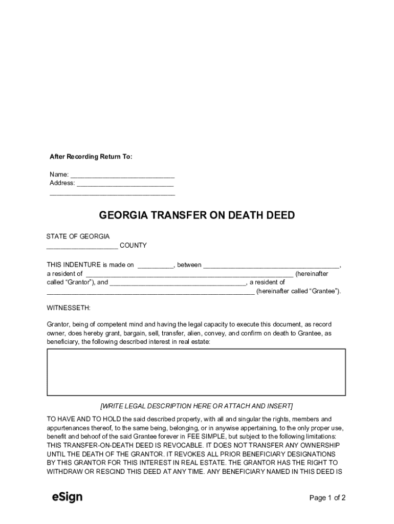 Fillable Online Georgia Transfer on Death Deed Fax Email Print - pdfFiller