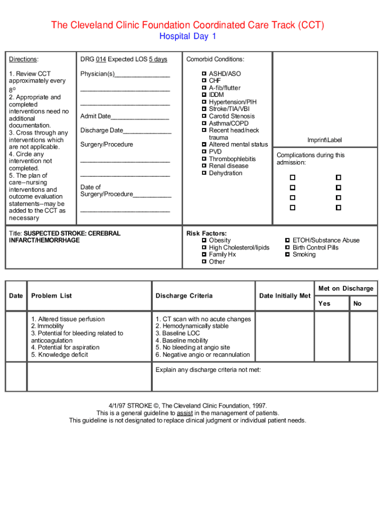 Fillable Online Cleveland Clinic Foundation Coordinated Care Track (cct) Fax Email Print - pdfFiller