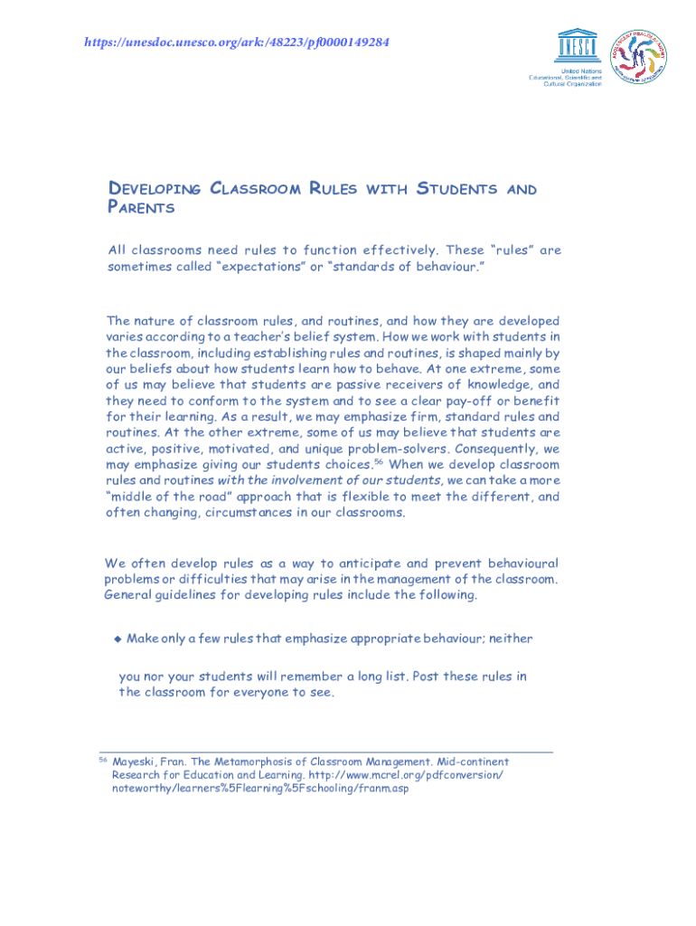 Fillable Online Developing Classroom Rules With Students and Parents Fax Email Print - pdfFiller