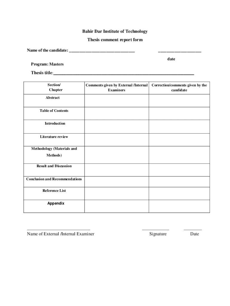 Fillable Online Thesis Comment Report Fax Email Print - pdfFiller