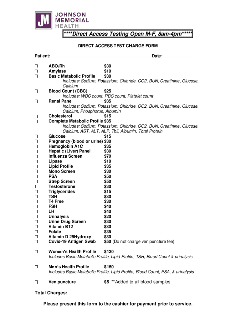 Fillable Online Direct Access Testing Open M-f, 8am-4pm Fax Email Print ...
