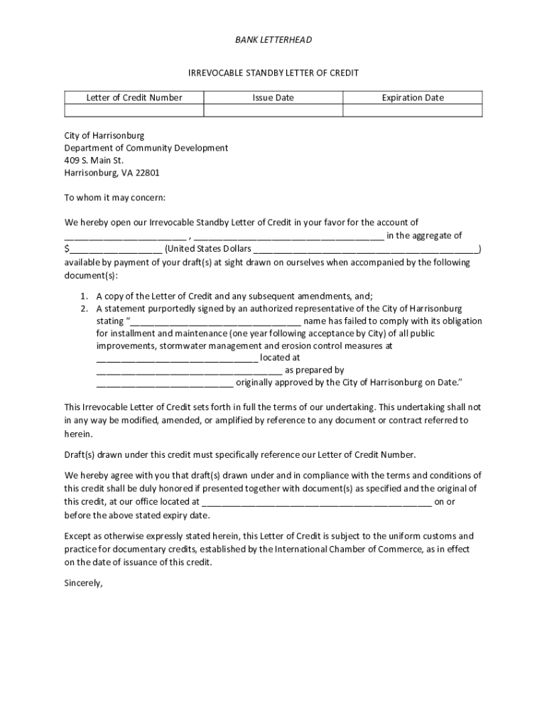 Fillable Online Irrevocable Standby Letter of Credit Fax Email Print ...