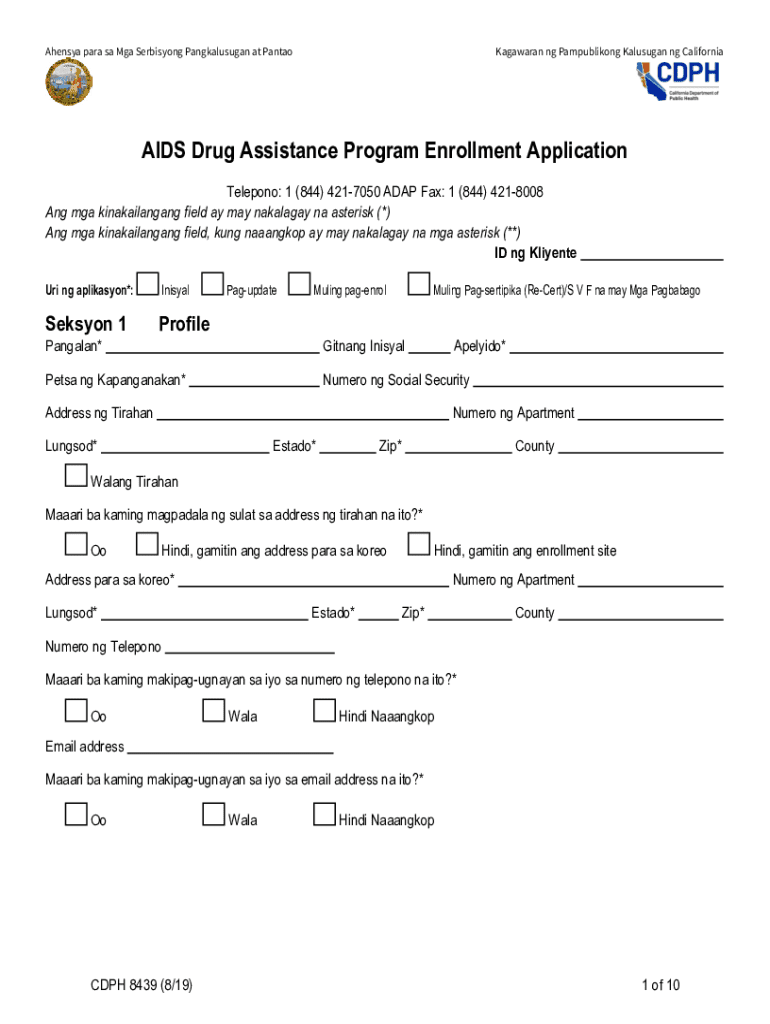 Fillable Online Aids Drug Assistance Program Enrollment Application Fax ...