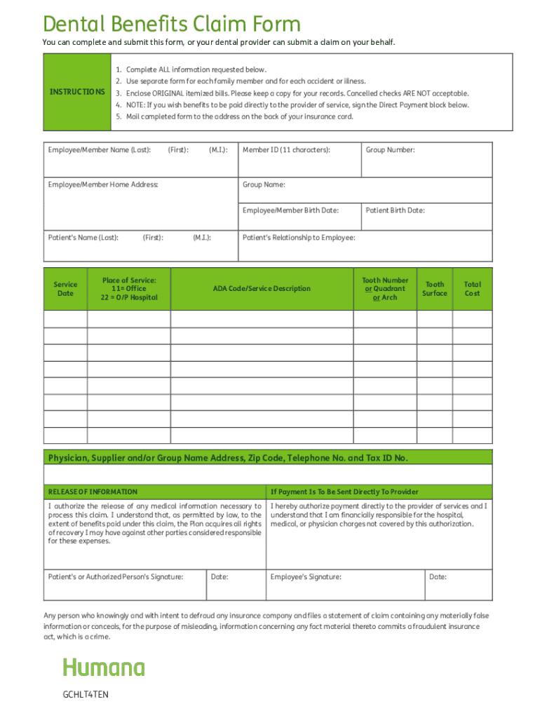 Fillable Online Dental Benefits Claim Form Fax Email Print - pdfFiller