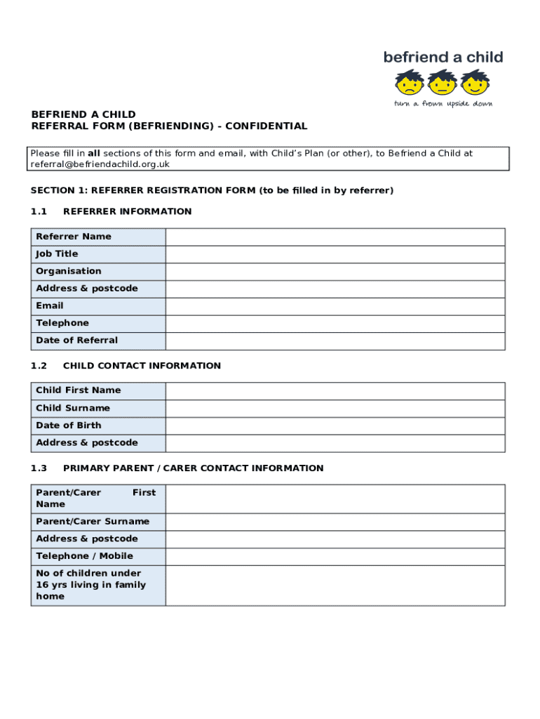 Befriend a Child Referral Doc Template | pdfFiller
