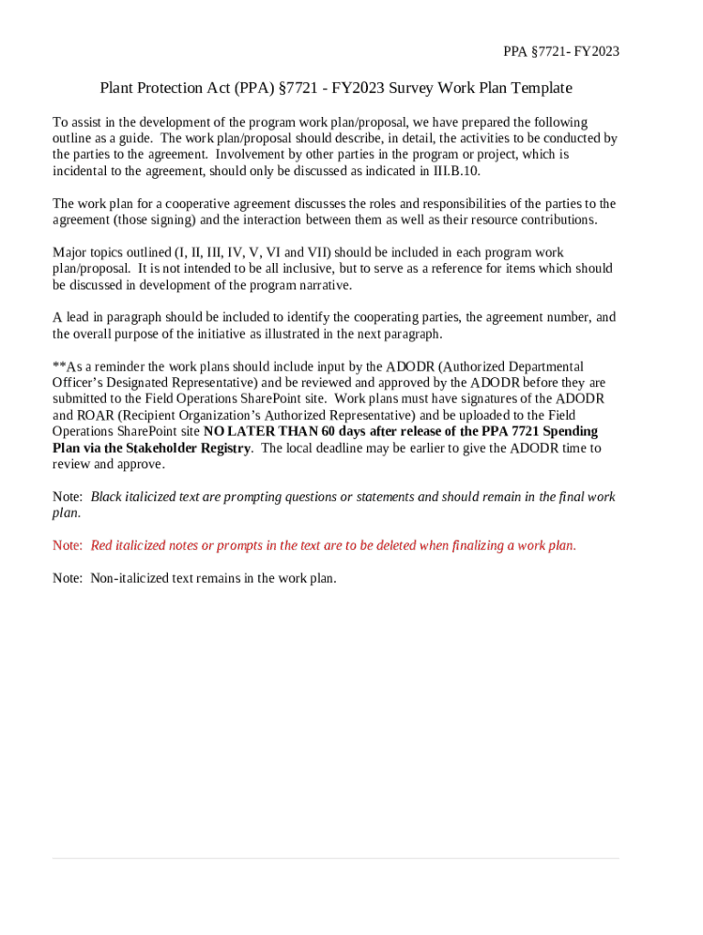 Plant Protection Act (ppa) §7721 - Fy2023 Survey Work Plan Template ...