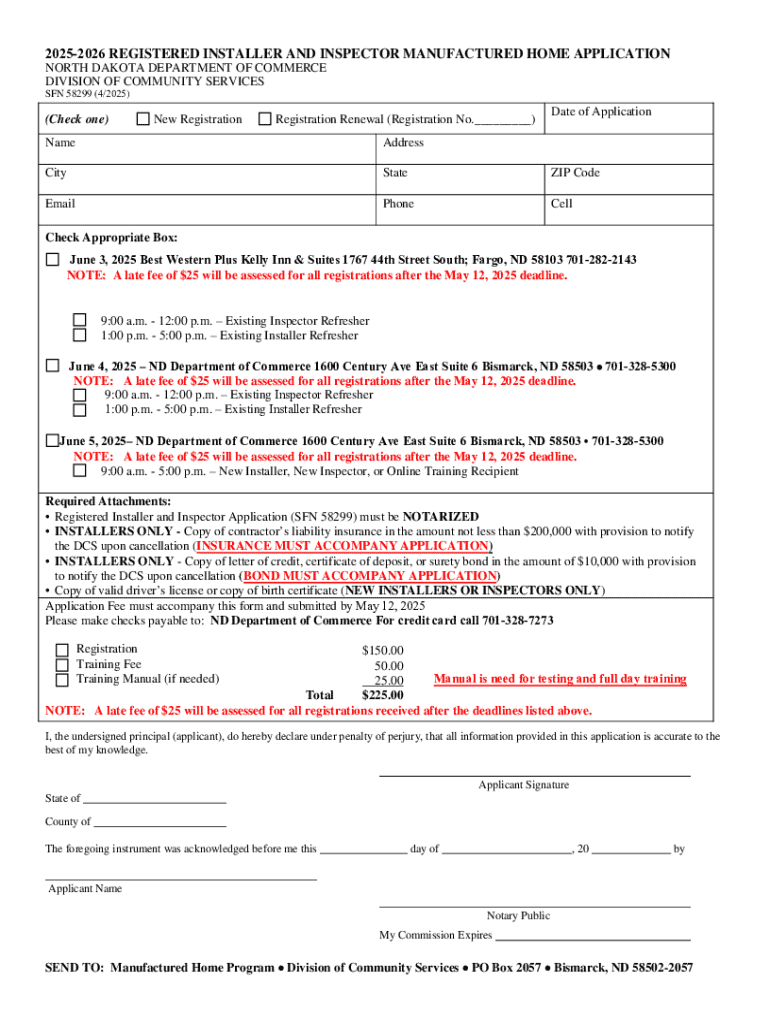 Fillable Online Registered Installer and Inspector Manufactured Home ...