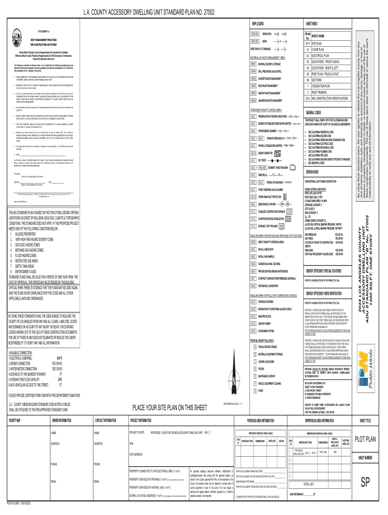 Fillable Online 2024 Los Angeles County Accessory Dwelling Unit Adu Standard Plan "b" No.27002 ...