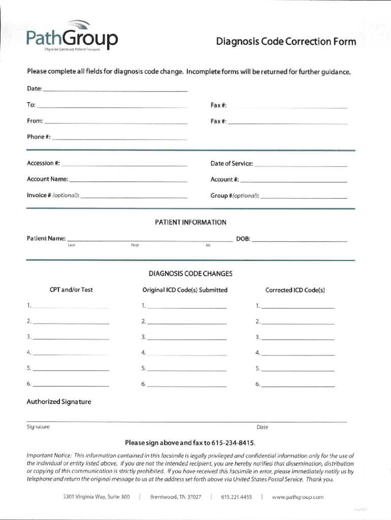 Fillable Online Diagnosis Code Correction Form Fax Email Print - pdfFiller