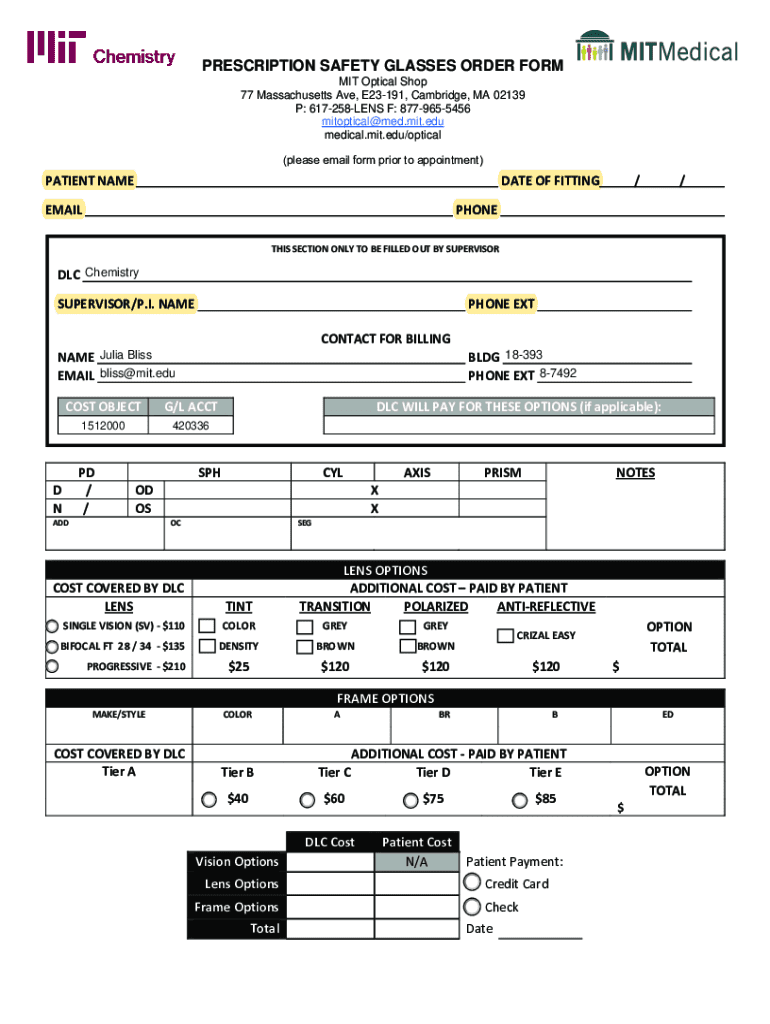 Fillable Online Order Form for Prescription Safety Glasses Fax Email ...