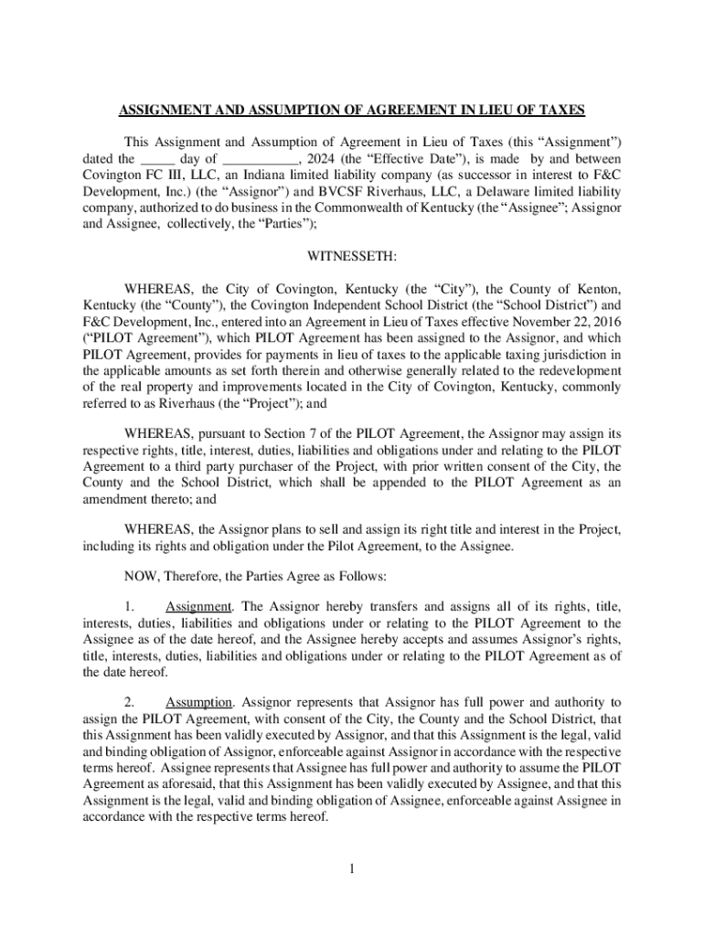 Fillable Online Assignment and Assumption of Agreement in Lieu of Taxes ...