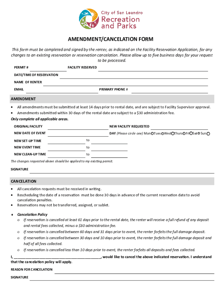 Fillable Online Amendment/cancellation Form Fax Email Print - pdfFiller