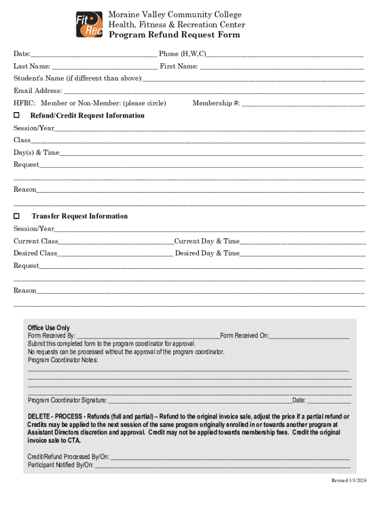 Fillable Online Program Refund Request Form Fax Email Print - pdfFiller