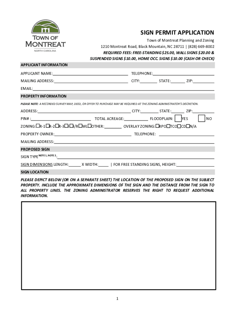 Fillable Online Sign Permit Application - Town of Montreat Fax Email ...