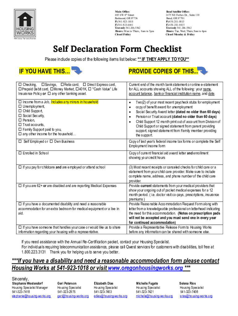 Fillable Online Self Declaration Form Checklist Fax Email Print - pdfFiller
