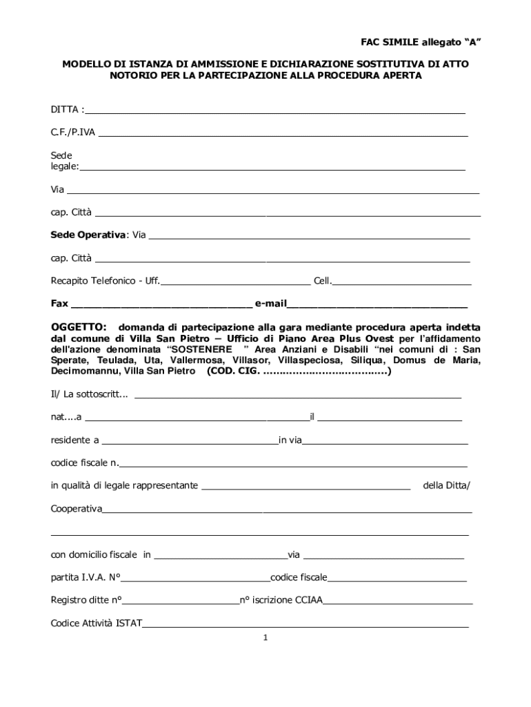 Compilabile Online Modello Di Istanza Di Ammissione E Dichiarazione ...