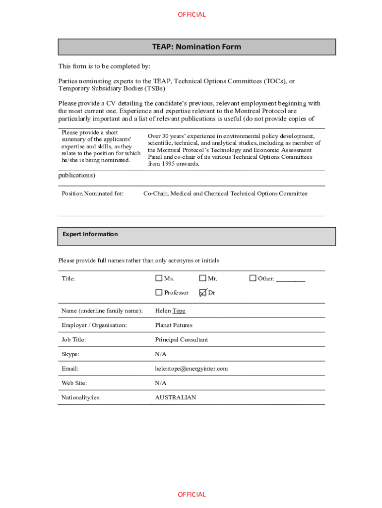 Fillable Online Teap Nomination Form Fax Email Print - pdfFiller