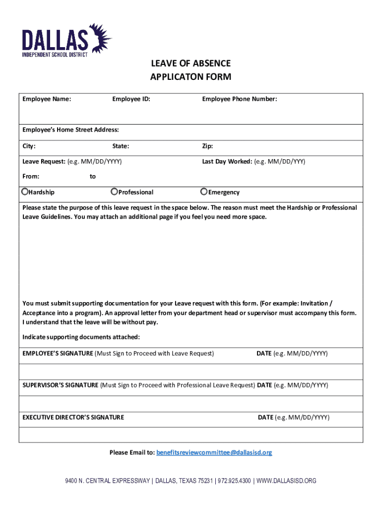 Fillable Online Leave of Absence Application Fax Email Print - pdfFiller